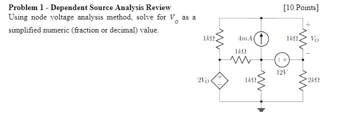 Solved [10 Points] Problem 1 - Dependent Source Analysis | Chegg.com