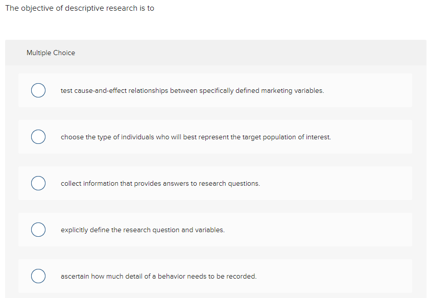 Solved The objective of descriptive research is to Multiple | Chegg.com