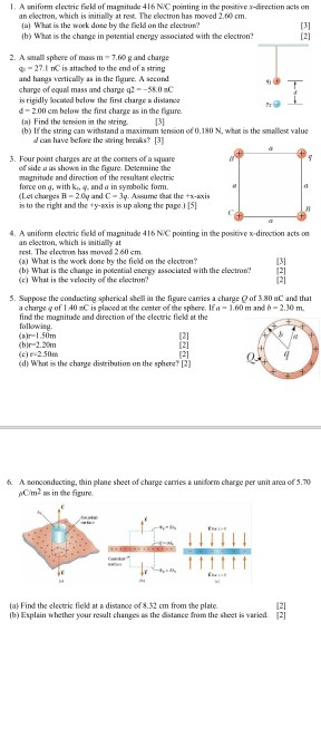 Solved I. A unifom electric ficl of magnitule 416 NC | Chegg.com