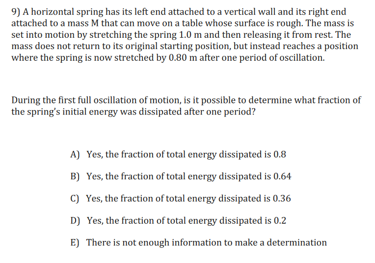 Solved 9) A horizontal spring has its left end attached to a | Chegg.com