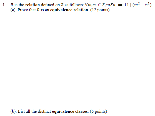 Solved 𝑅 is the relation defined on 𝑍 as follows: ∀𝑚,𝑛 | Chegg.com
