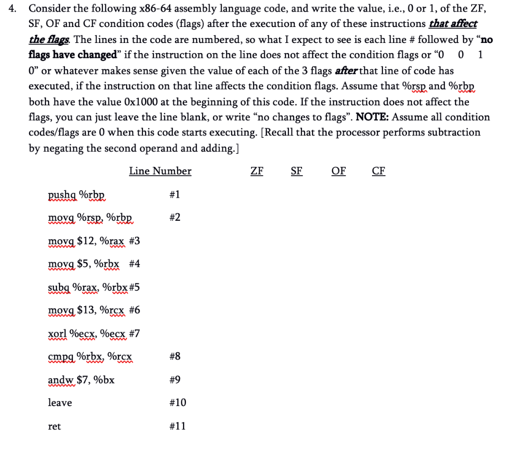 4. Consider the following x86-64 assembly language | Chegg.com