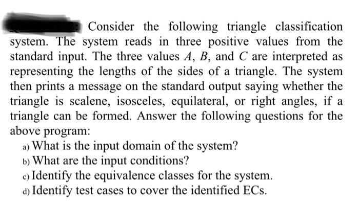 Solved Consider the following triangle classification | Chegg.com