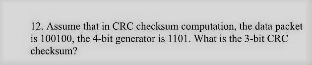 Solved 12. Assume that in CRC checksum computation, the data | Chegg.com