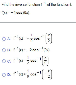 Solved Find the inverse function f−1 of the function f. | Chegg.com