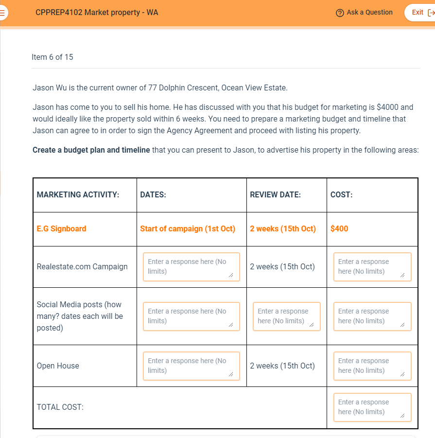 Solved CPPREP4102 ﻿Market property - ﻿WAItem 6 ﻿of 15 | Chegg.com