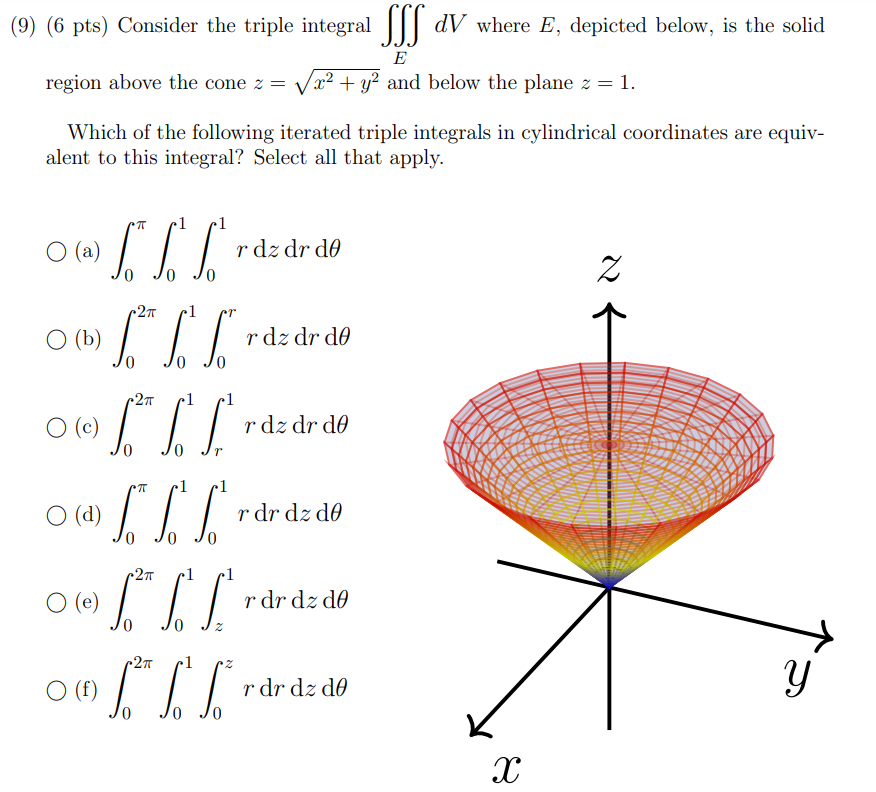 Solved (9) (6 pts) Consider the triple integral ∭EdV where | Chegg.com