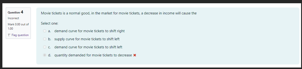 Solved Movie tickets is a normal good, in the market for | Chegg.com