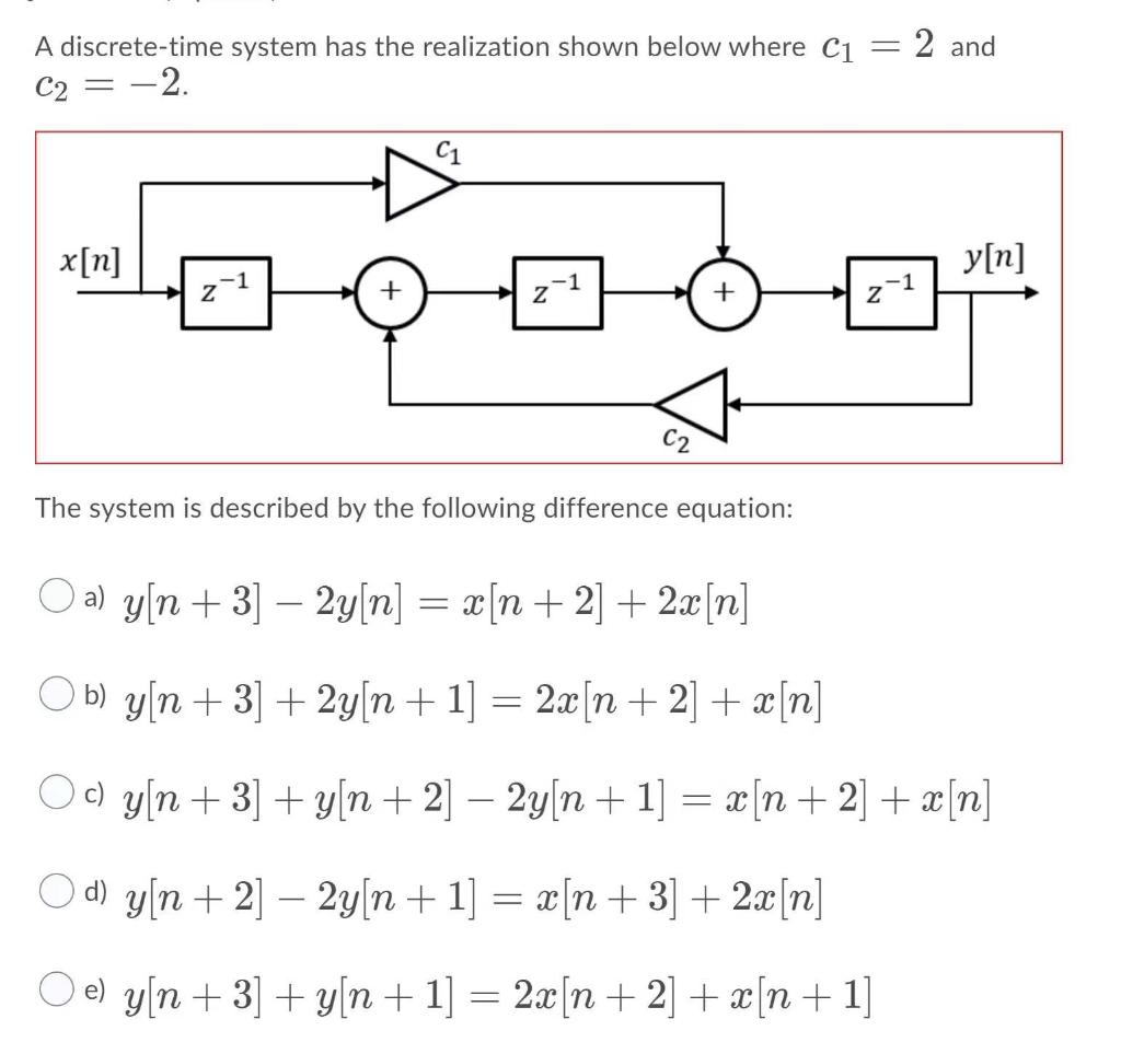 Solved = 2 and A discrete-time system has the realization | Chegg.com