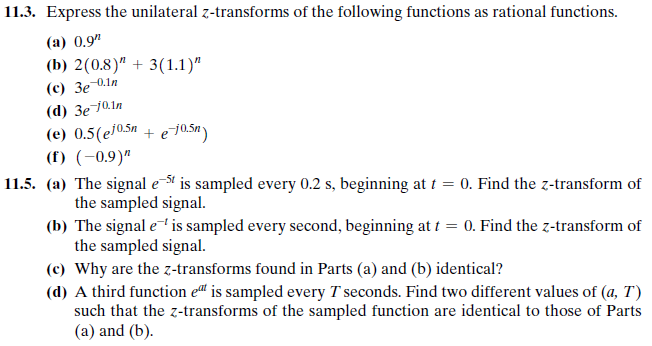Solved 11.3. Express the unilateral z-transforms of the | Chegg.com