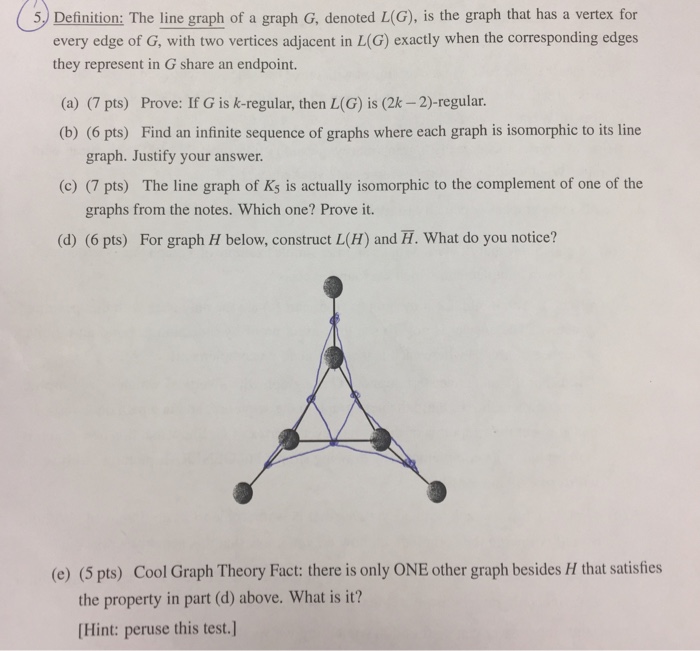 Solved The line graph of a graph G, denoted L(G), is the | Chegg.com