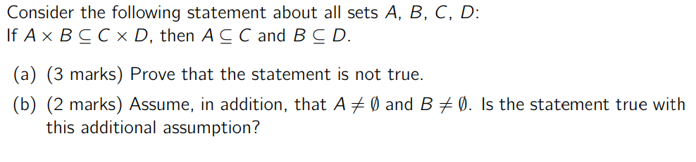 Solved Consider the following statement about all sets A, B, | Chegg.com