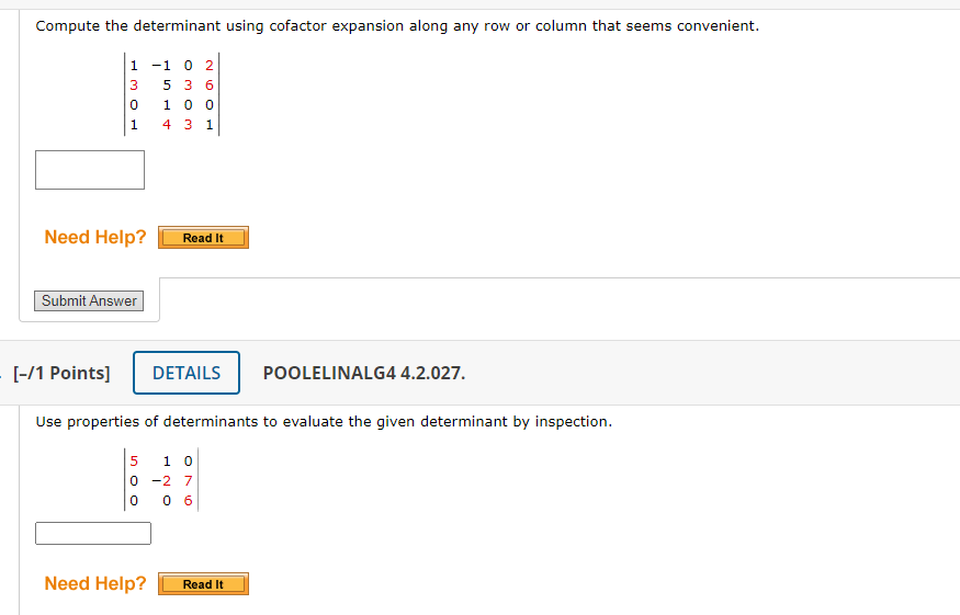 Solved Compute the determinant using cofactor expansion | Chegg.com