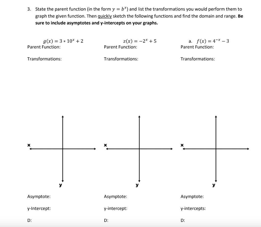 Solved 3. State the parent function (in the form y=bx ) and | Chegg.com