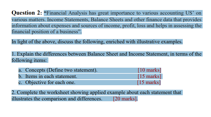 Solved Question 2: "Financial Analysis has great importance | Chegg.com