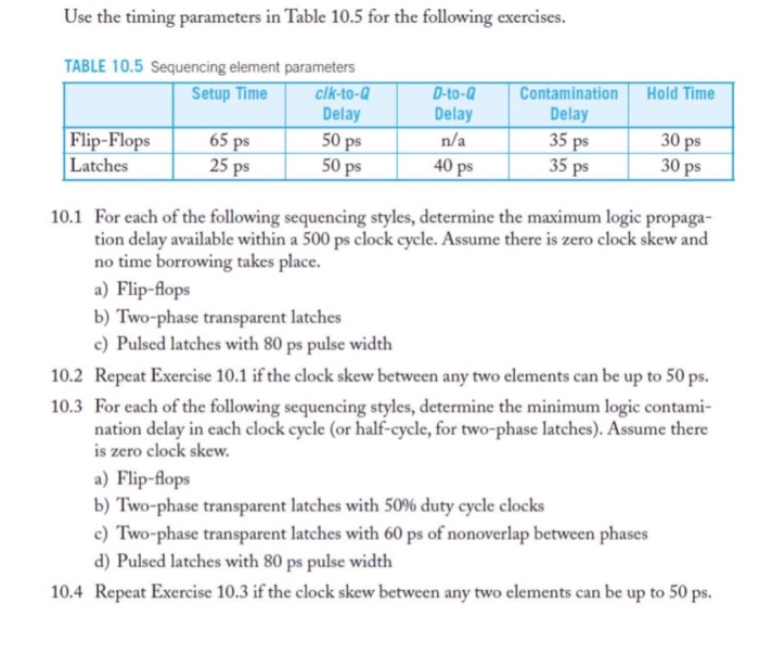 Solved Use the timing parameters in Table 10.5 for the | Chegg.com