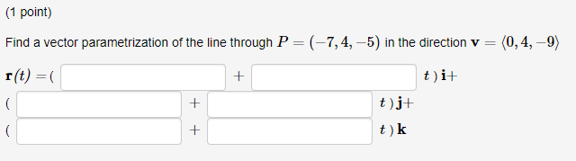 Solved 1 point) Find a vector parametrization of the line | Chegg.com