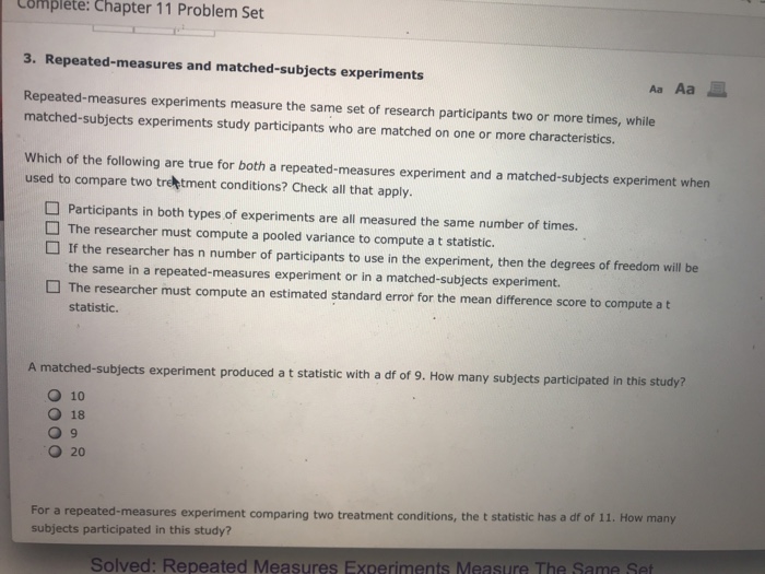 Solved omplete: Chapter 11 Problem Set 3. Repeated-measures | Chegg.com