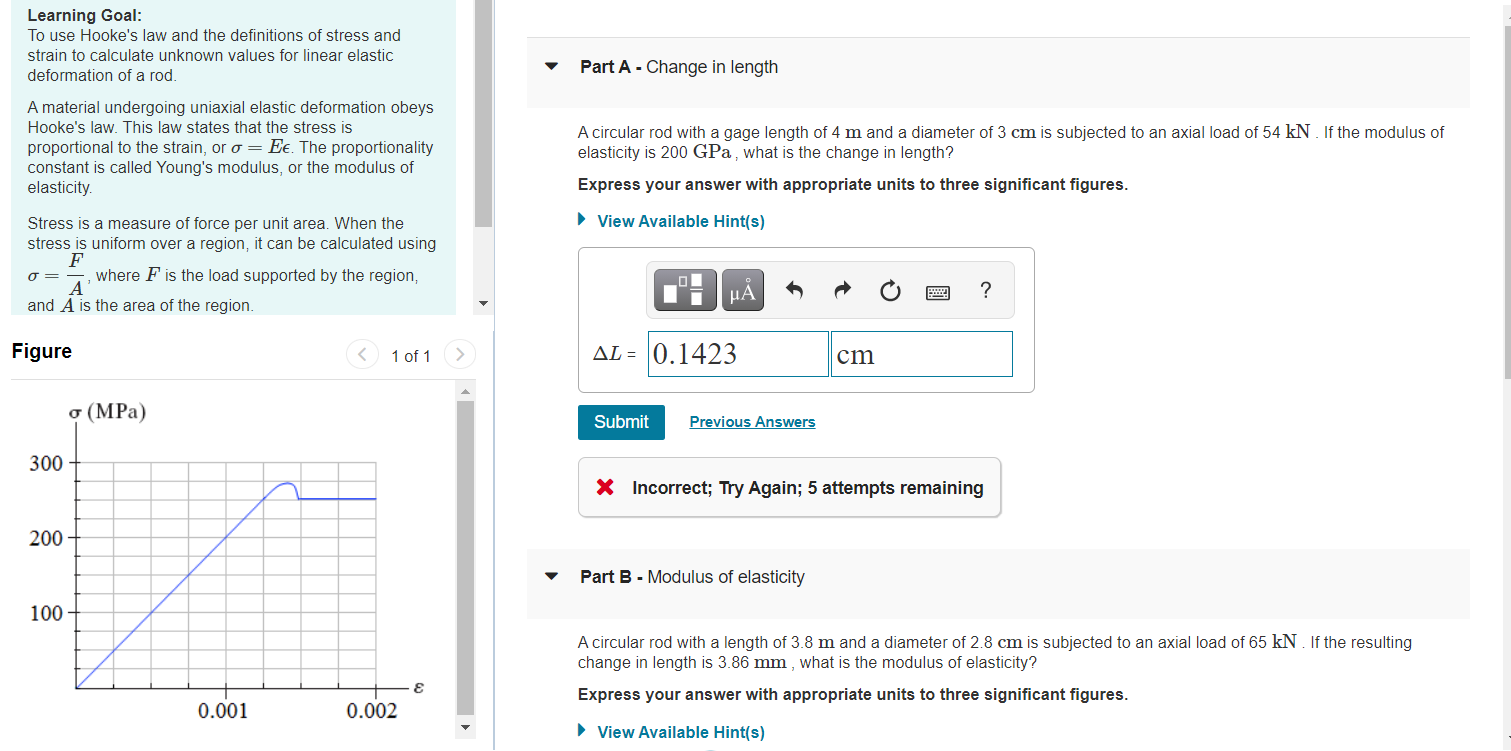 Solved Learning Goal: To use Hooke's law and the definitions | Chegg.com