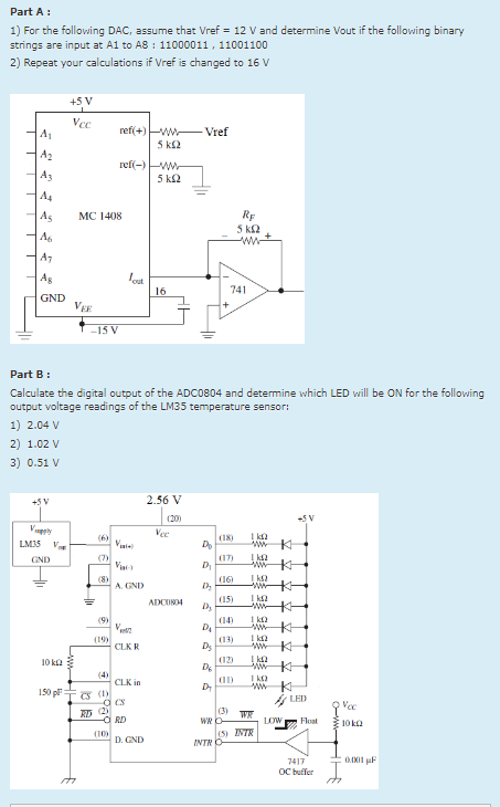 Solved Part A :For the following DAC, assume that Vref =12V | Chegg.com