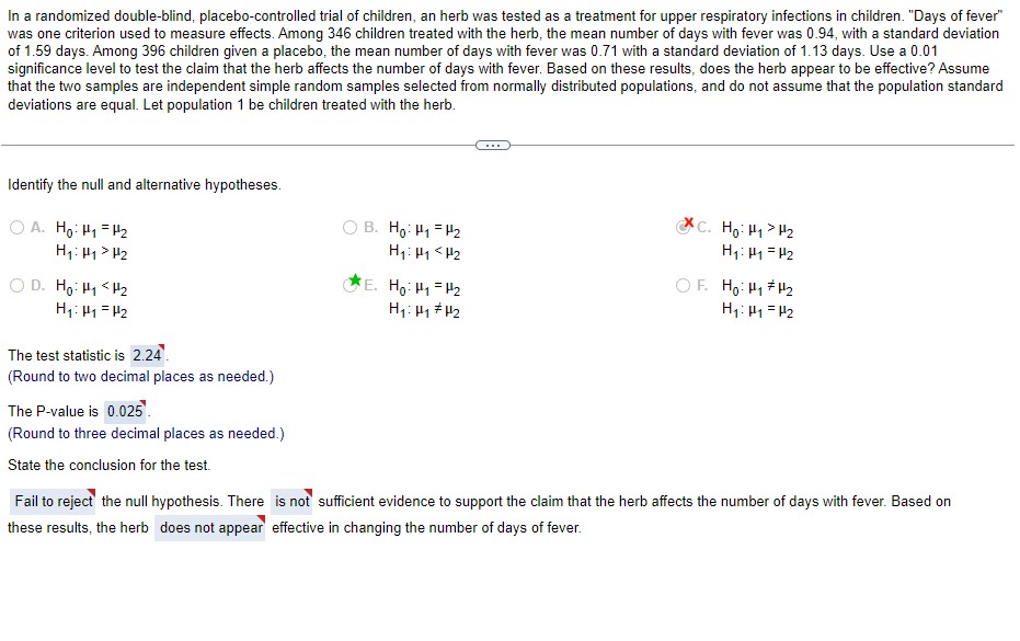 Solved In a randomized double-blind, placebo-controlled | Chegg.com