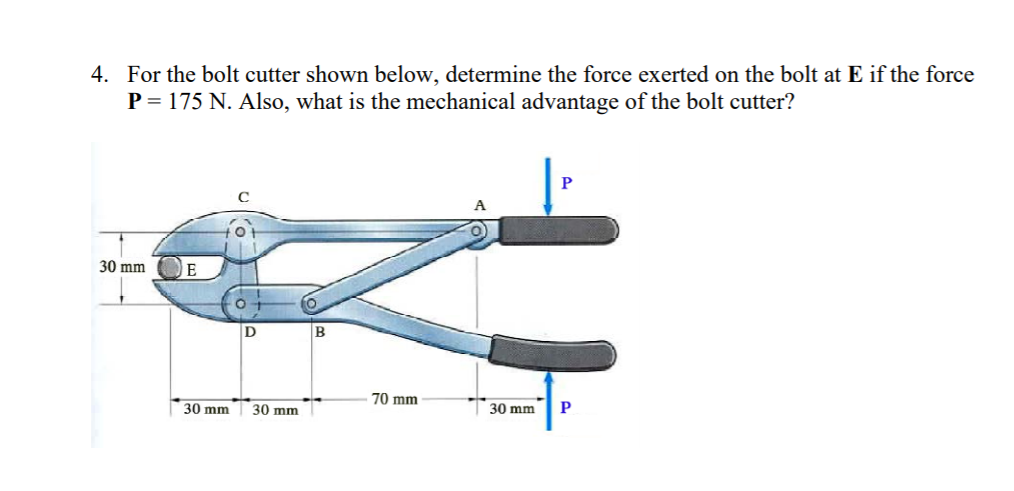 Solved 4. For the bolt cutter shown below, determine the | Chegg.com
