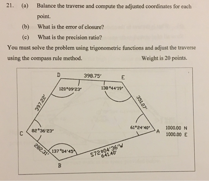 Solved 21. (a) Balance the traverse and compute the adjusted | Chegg.com