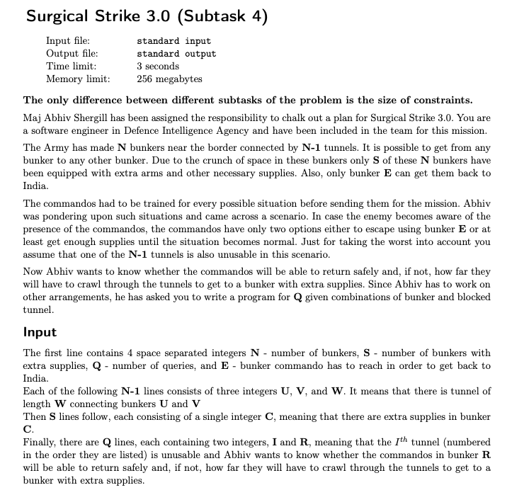 Surgical Strike 3.0 (Subtask 4) Input file: standard | Chegg.com