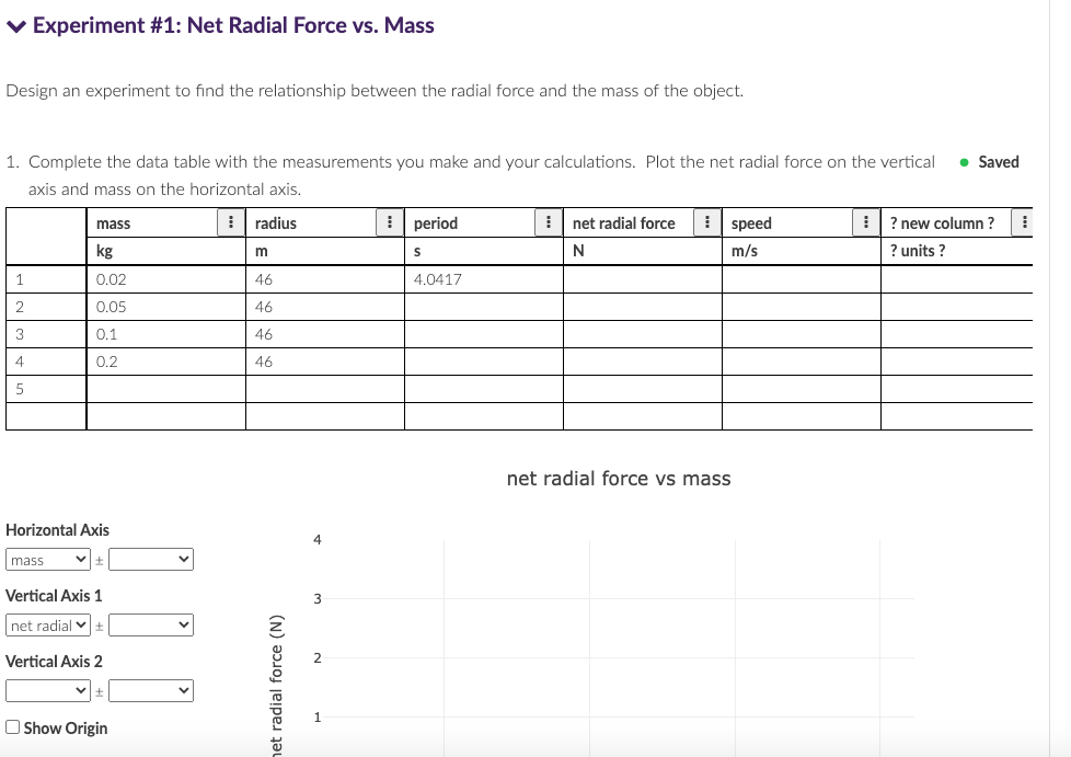 v Experiment #1: Net Radial Force vs. Mass Design an | Chegg.com