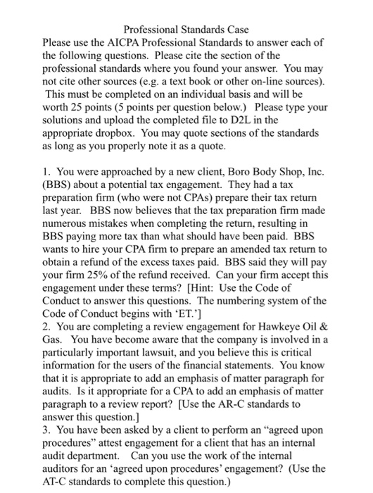 Solved Professional Standards Case Please use the AICPA | Chegg.com