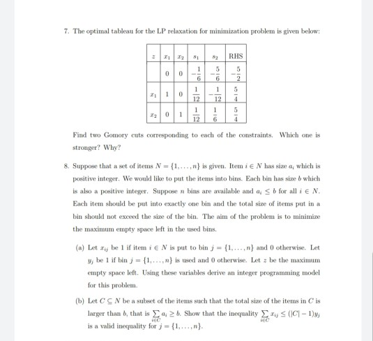 7. The optimal tableau for the LP relaxation for | Chegg.com