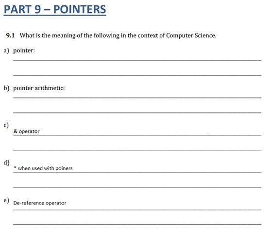 Solved PART 9 -POINTERS 9.1 What is the meaning of the | Chegg.com
