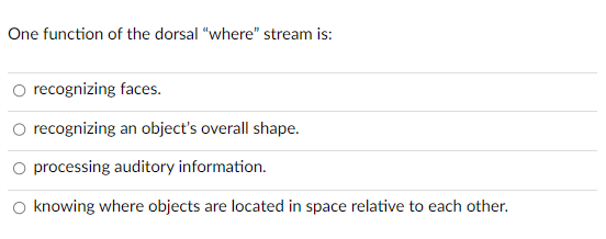 Solved One function of the dorsal "where" stream is: | Chegg.com