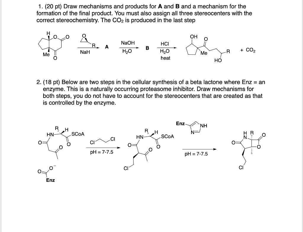 Solved 1. (20 pt) Draw mechanisms and products for A and B | Chegg.com
