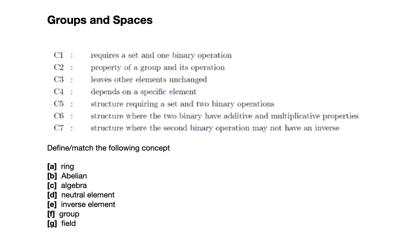 Solved Groups and Spaces C1 : C2 : C3 : C4 : requires a set | Chegg.com