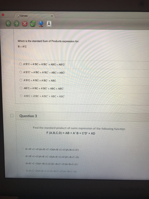 Solved Canvas Which is the standard Sum of Products | Chegg.com