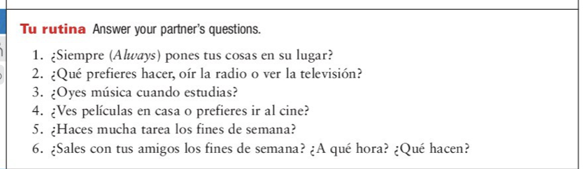Tu rutina Answer your partner's questions. 1. | Chegg.com