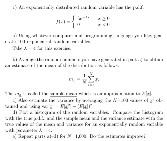 Solved 1) An exponentially distributed random variable has | Chegg.com