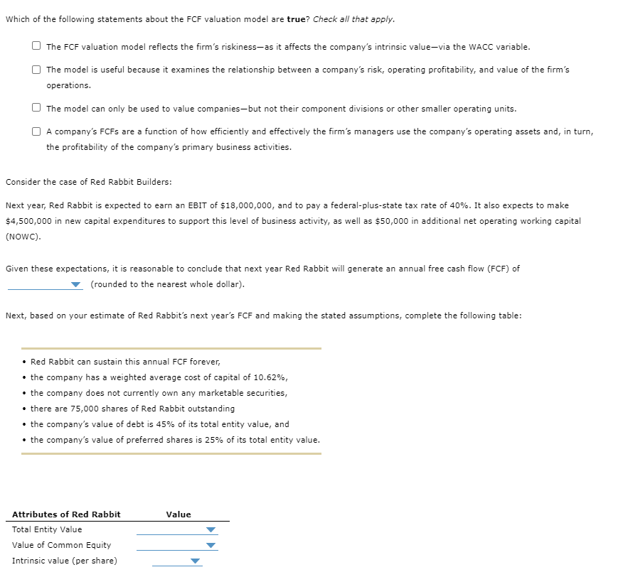 Solved Which of the following statements about the FCF | Chegg.com