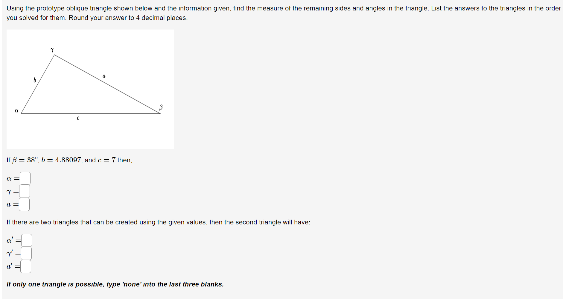 Solved Using the prototype oblique triangle shown below and | Chegg.com