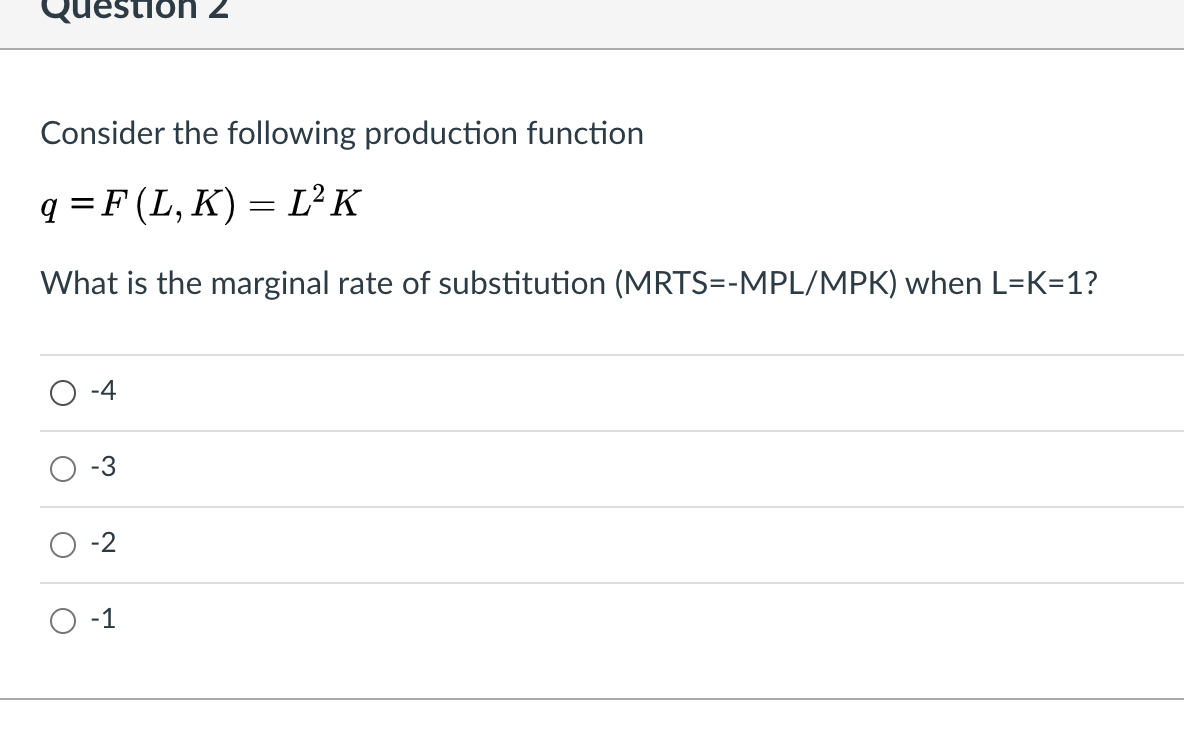 Solved Question 1 Consider The Following Production Function