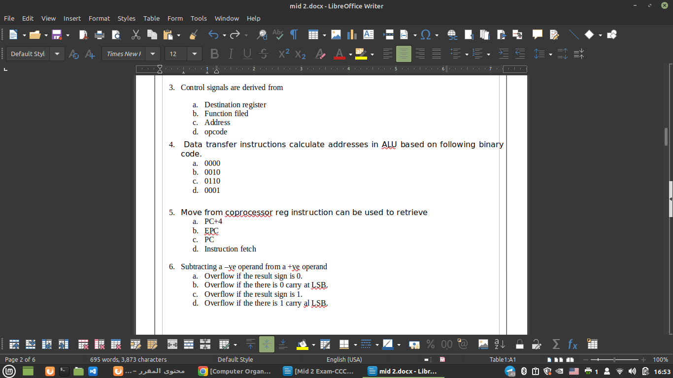 Solved mid 2.docx - LibreOffice Writer File Edit View Insert | Chegg.com