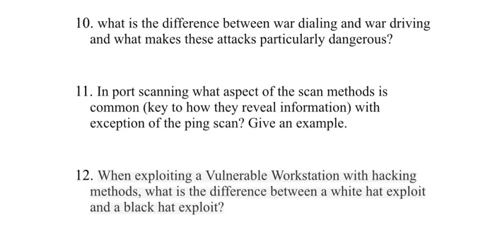 Solved 10. what is the difference between war dialing and | Chegg.com