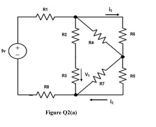 Solved R1 R2 } R6 R4 5v + 1 R3 V R5 R7 R8 12 Figure Q2(a) | Chegg.com