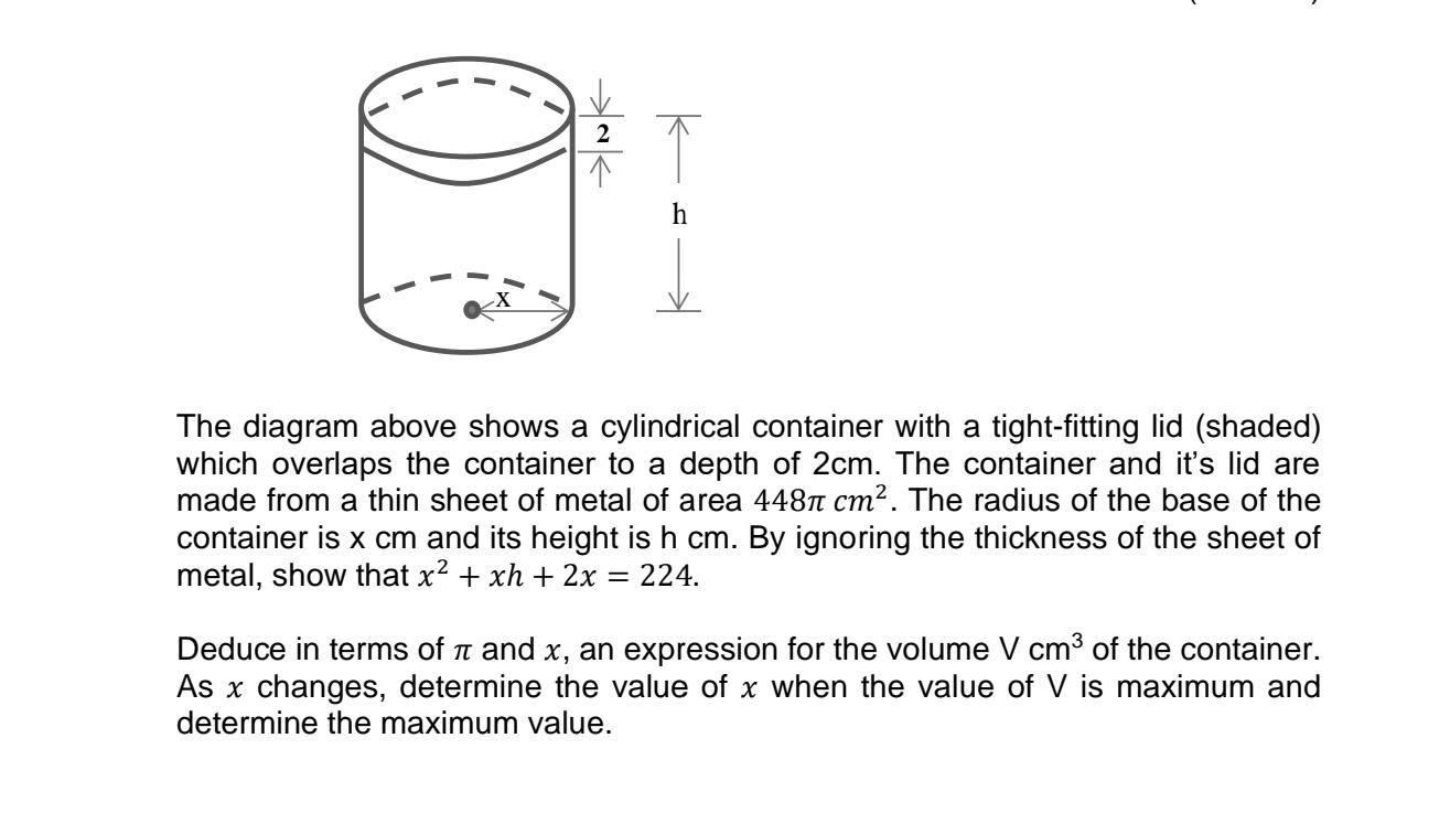 Solved 2 h The diagram above shows a cylindrical container | Chegg.com