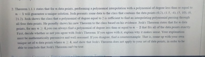 Solved 2. Theorem 1.1.1 states that for n data points, | Chegg.com