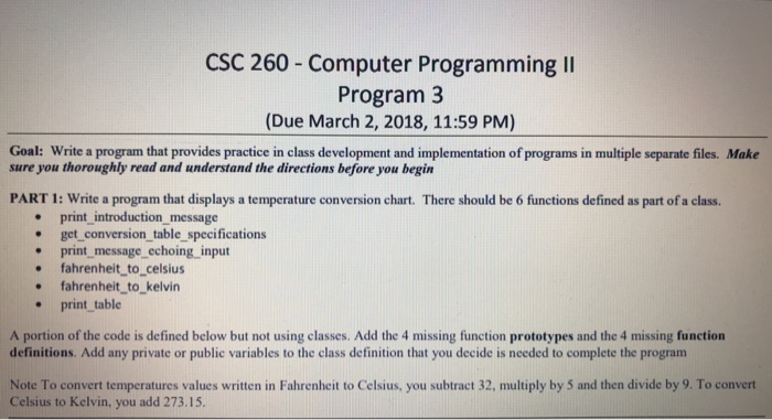 Solved CSC 260-Computer Programming II Program 3 (Due March | Chegg.com