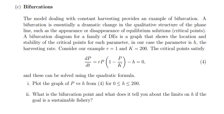 Solved Bifurcations The model dealing with constant | Chegg.com