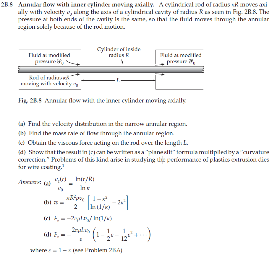 Solved 2B.8 Annular flow with inner cylinder moving axially. | Chegg.com