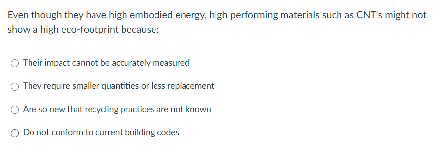 Solved Even though they have high embodied energy, high | Chegg.com